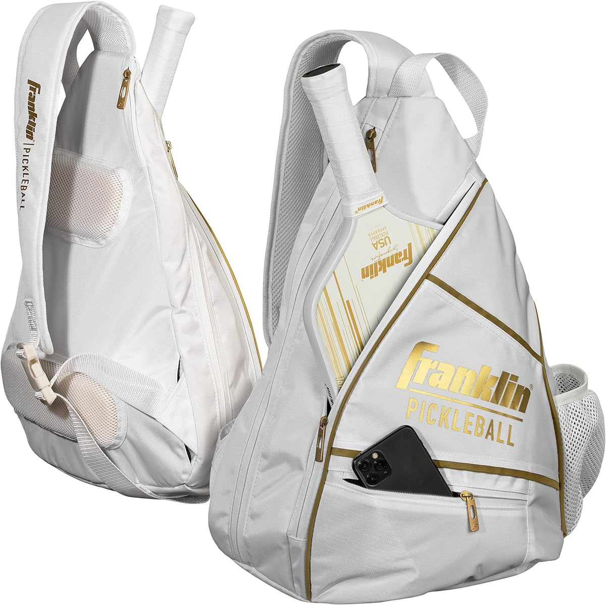Franklin Sports Pickleball Sling Bag Backpack Ben Johns White Gold ...